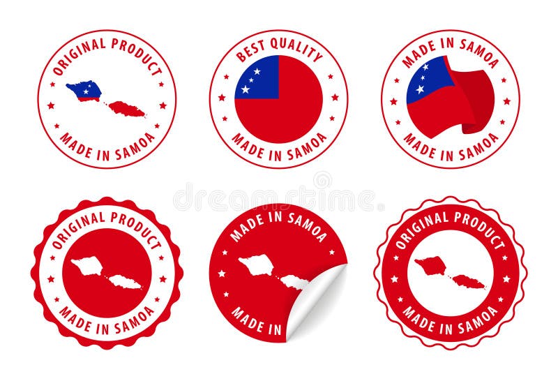 Made in Samoa - Set of Stamps and Stickers with Map and Flag. Best ...
