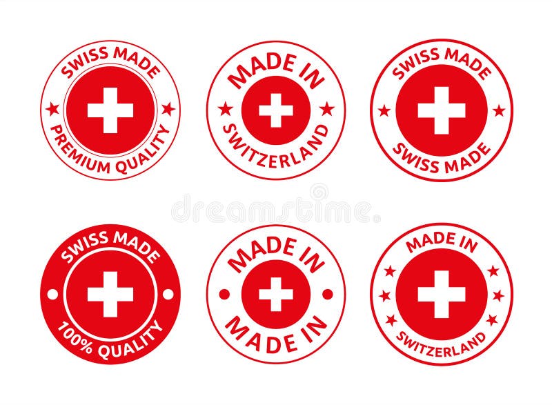 Made in Switzerland Labels Set, Swiss Made Product Emblem Stock Vector ...