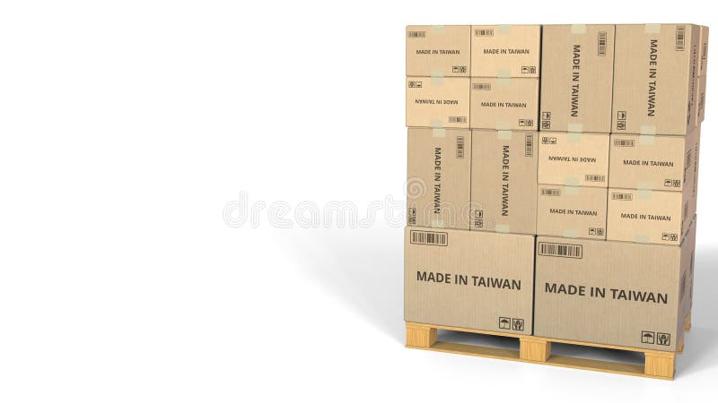 MADE in TAIWAN Text on Boxes on a Pallet. Conceptual 3D Rendering Stock ...
