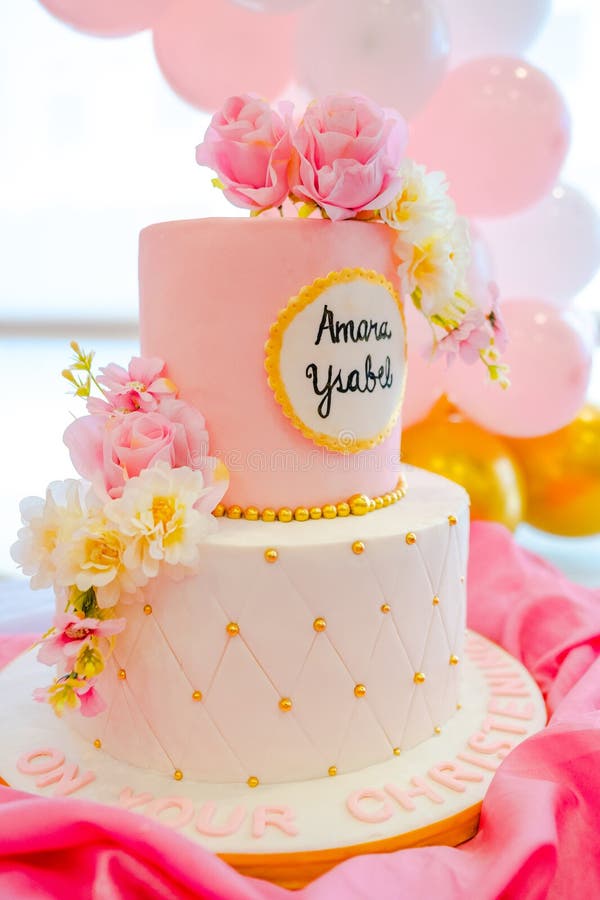 Made To Order Layered Christening Cake To Celebrate Stock Image - Image ...