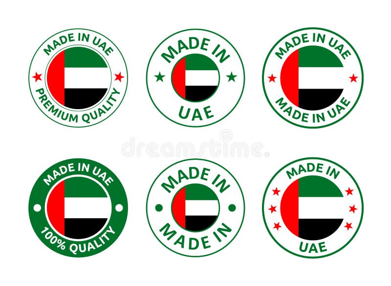 Made in UAE Labels Set, Made in United Arab Emirates Product Emblem ...