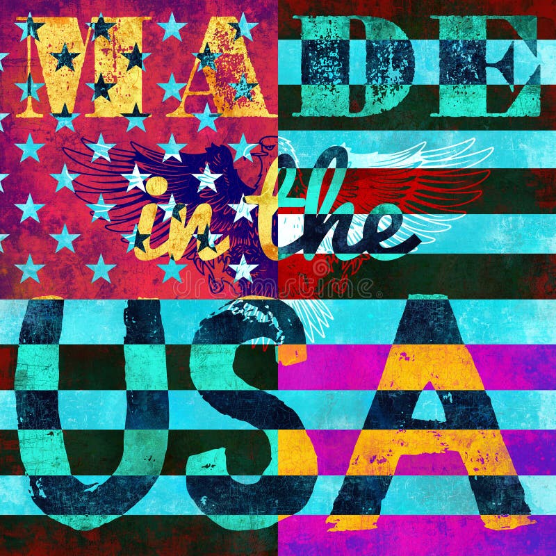 "Made in the USA" Abstract Modern Collage with Colorful Elements and ...