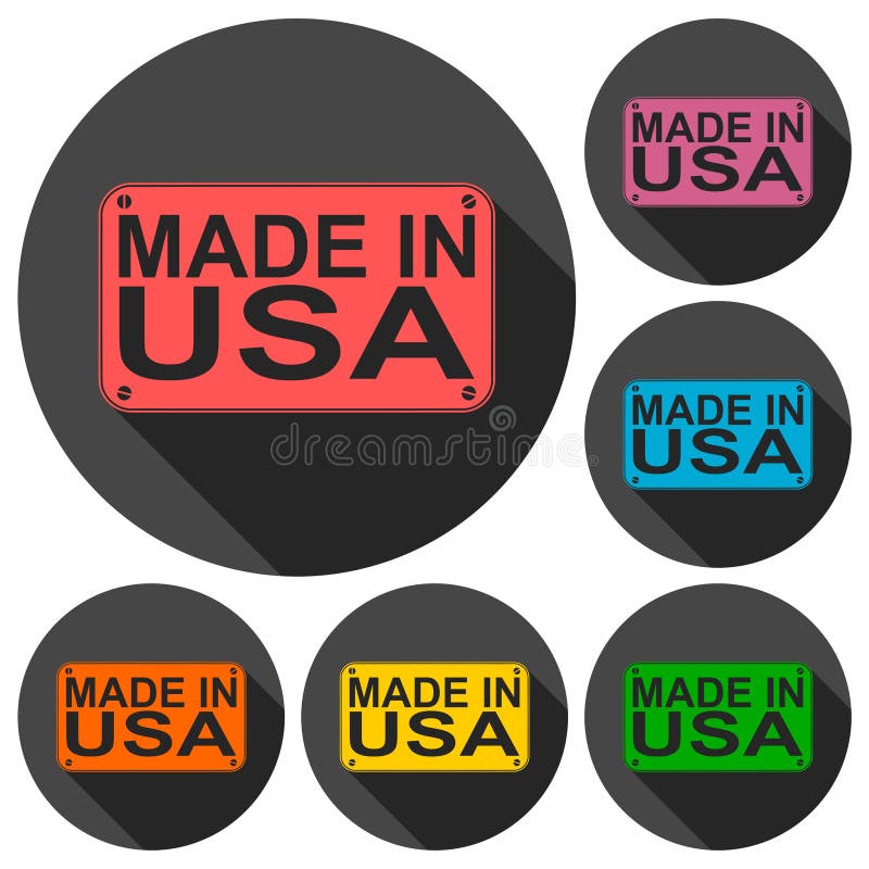 Made in USA Icons Set with Long Shadow Stock Vector - Illustration of ...