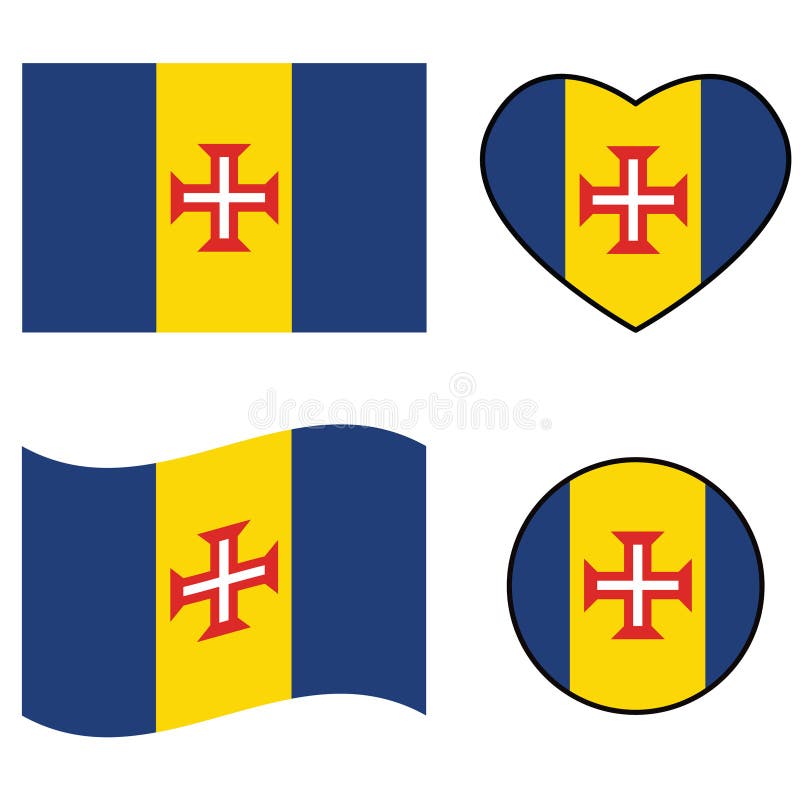Madeira Flag Icon. Waving Flag of Madeira. Heart Madeira Flag. Round Madeira Flag. Flat Style ...