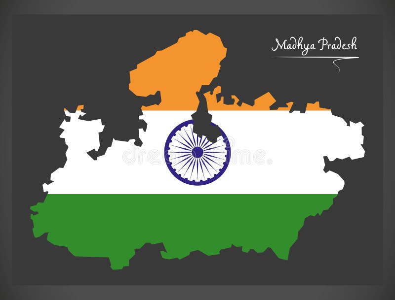Madhya Pradesh Map with Indian National Flag Illustration Stock Vector ...