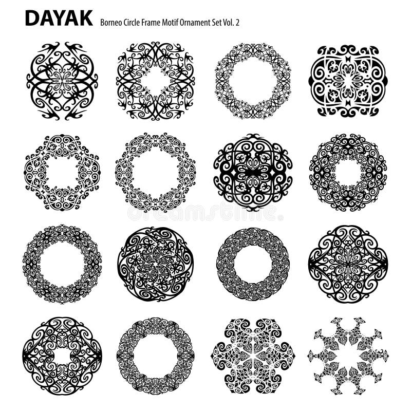 Dayak Borneo Mandala Traditional Ornament Set Stock Vector ...