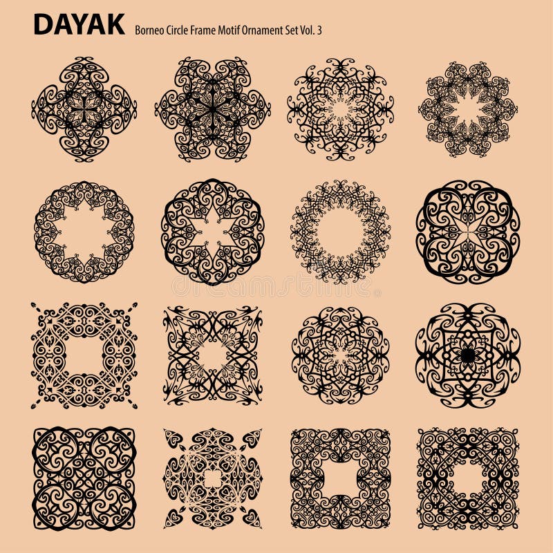 Ethnic Dayak Borneo Circle Frame Motif Collection Stock Vector ...