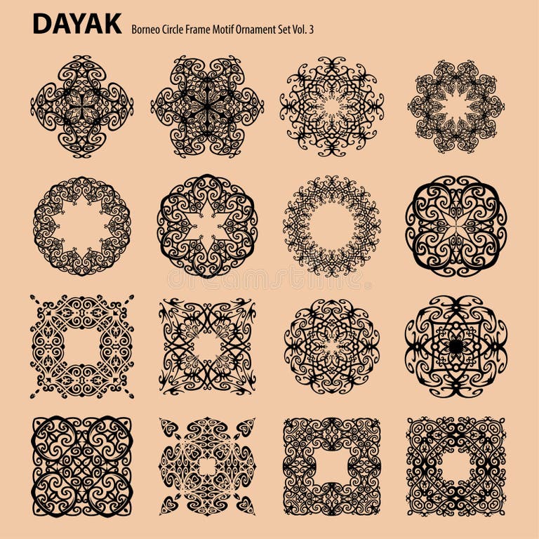 Ethnic Dayak Borneo Circle Frame Motif Collection Stock Vector ...