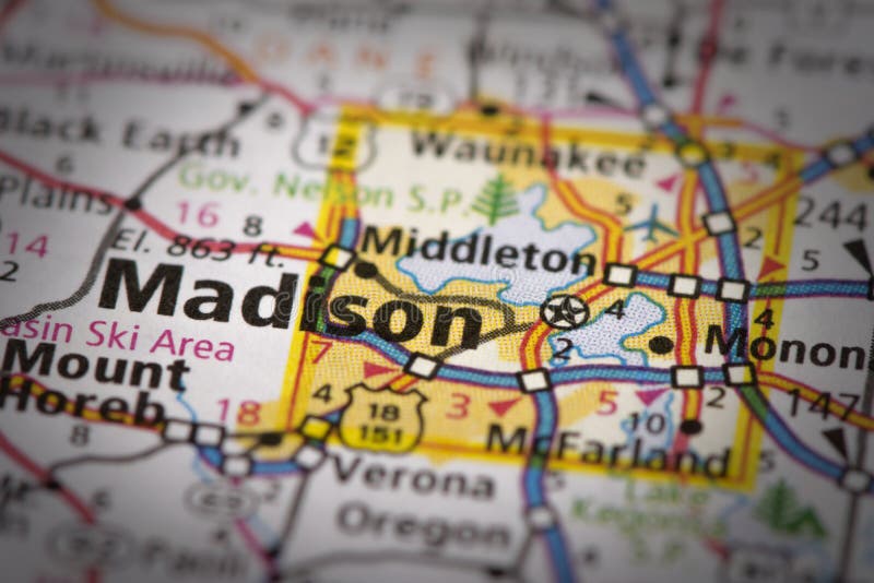 Madison, Wisconsin no mapa foto de stock. Imagem de wiswisconsin - 88844988