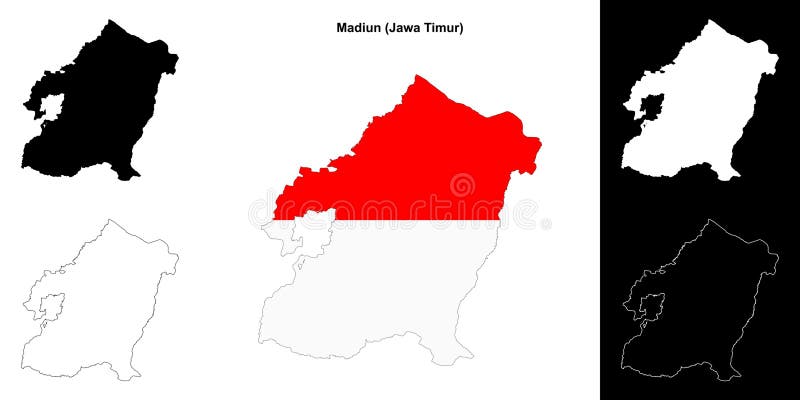 Madiun outline map stock vector. Illustration of borders - 356961977