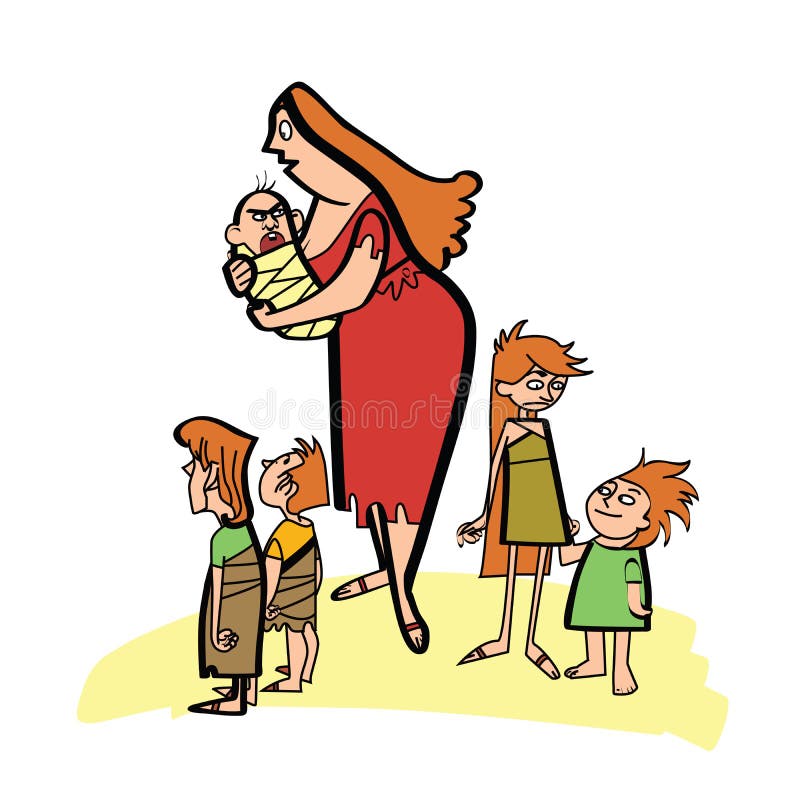 Madre E Bambini Antichi Primitivi Illustrazione Vettoriale ...