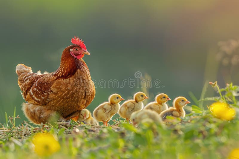 Madre Gallina Con Pollos En El Patio Foto de archivo - Imagen de ...