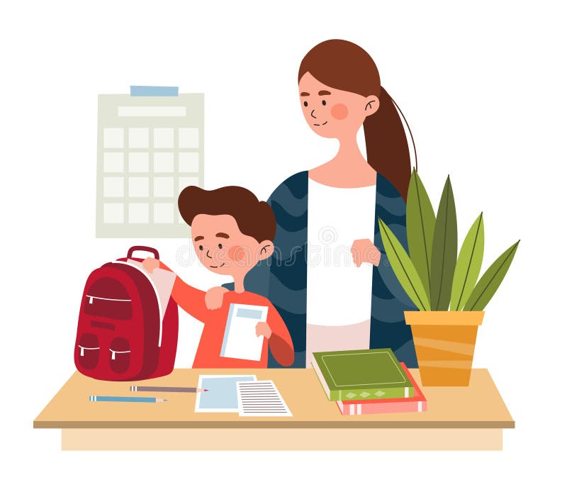 Madre Y Su Hijo Pequeño Empacando Una Mochila Ilustración del Vector ... Madre Y Su Hijo Pequeño Empacando Una Mochila Ilustración del Vector ...
