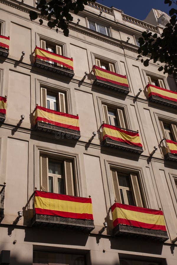 Madrid balcony flags stock image. Image of patriotism - 190750137
