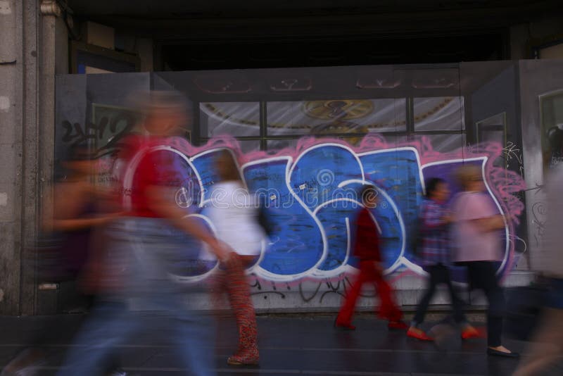 Busy foot path Madrid. stock photo. Image of spain, busy - 190750150