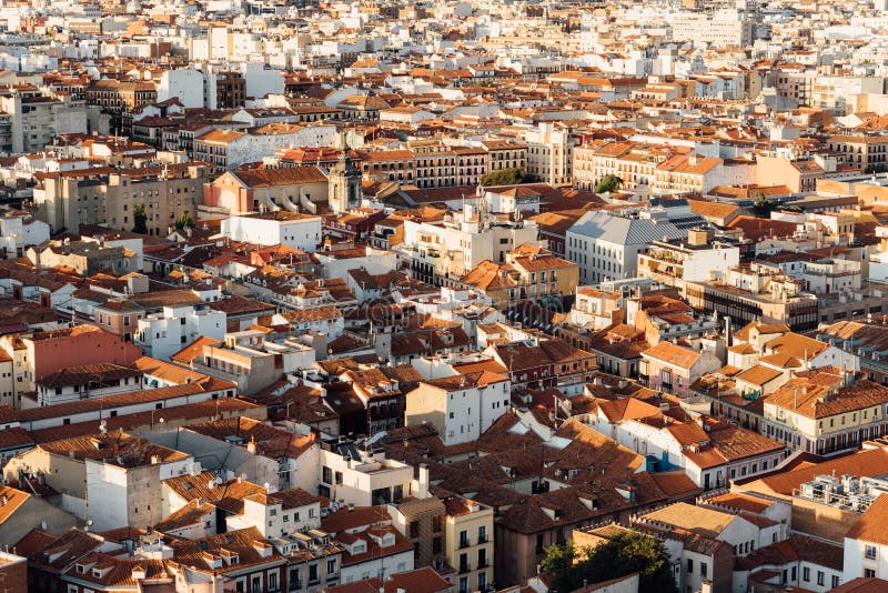 Madrid City Centre Aerial Panoramic View at Sunset Stock Photo - Image ...