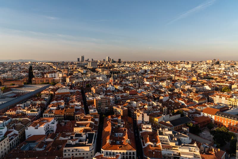 Madrid City Centre Aerial Panoramic View at Sunset Editorial Stock ...