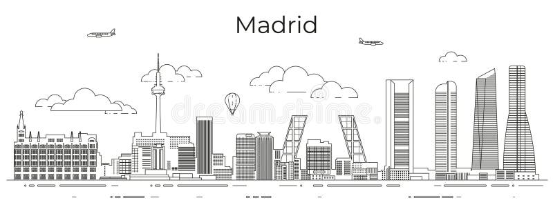 Madrid Skyline in Bright Color Palette Vector Illustration Stock Vector ...