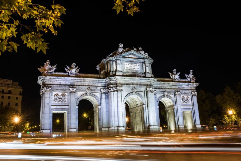 Madrid monuments at night stock photo. Image of construction - 63865896