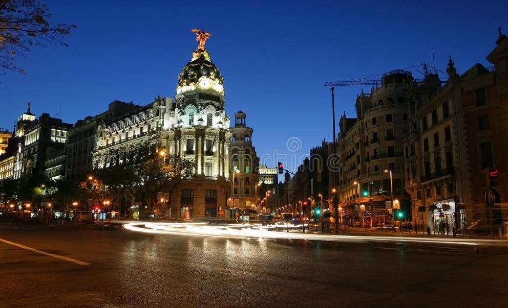 Madrid at night stock image. Image of evening, city, color - 9237403