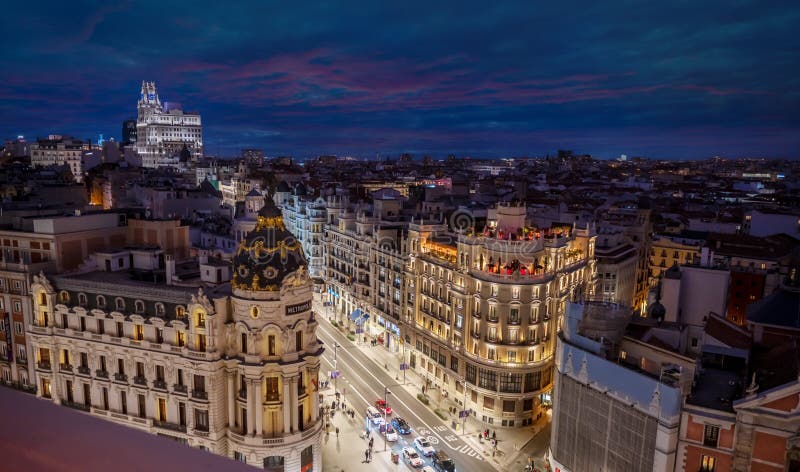 Madrid by night stock image. Image of terrace, district - 244543829