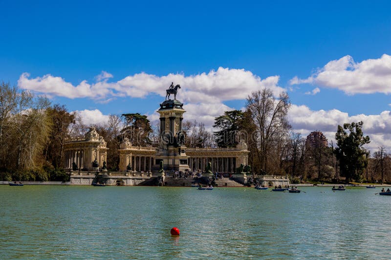 Madrid Park Retiro Spring Landscape with Water Stock Photo - Image of ...