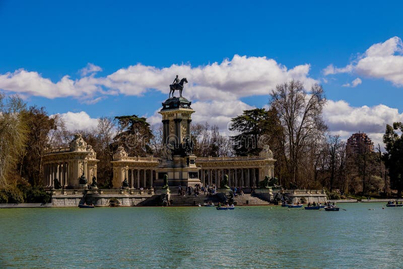 Madrid Park Retiro Spring Landscape with Water Stock Photo - Image of ...