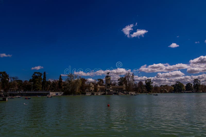 Madrid Park Retiro Spring Landscape with Water Stock Image - Image of ...