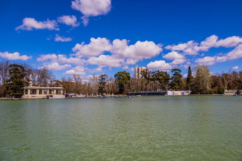 Madrid Park Retiro Spring Landscape with Water Stock Image - Image of ...