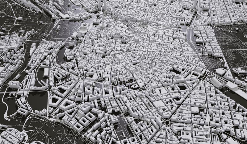 Madrid, Spain City Map Aerial View. Minimal Design Stock Illustration ...