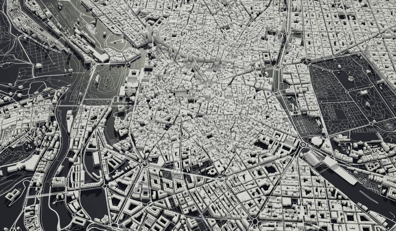 Madrid, Spain City Map Aerial View. Minimal Design Stock Illustration ...