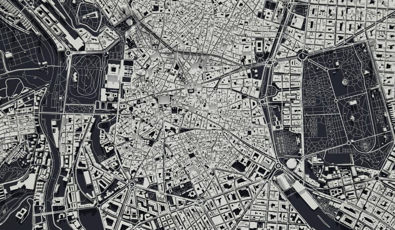 Madrid, Spain City Map Aerial View. Minimal Design Stock Illustration ...