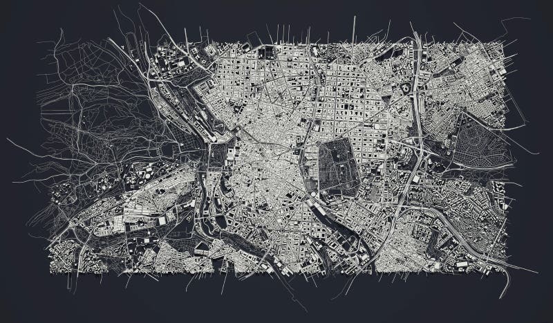 Madrid, Spain City Map Aerial View. Minimal Design Stock Illustration ...