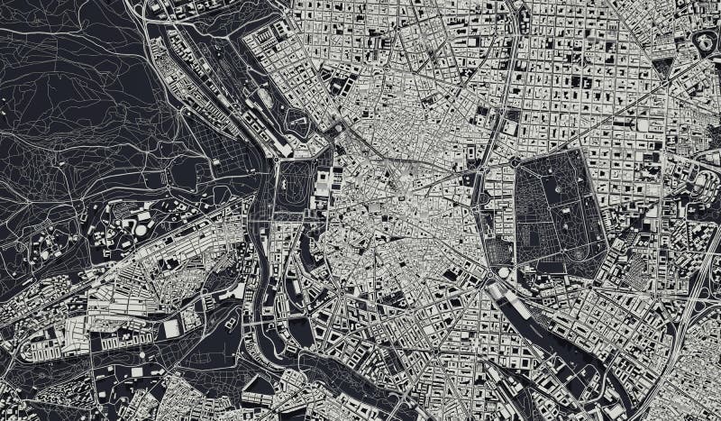 Madrid, Spain City Map Aerial View. Minimal Design Stock Illustration ...