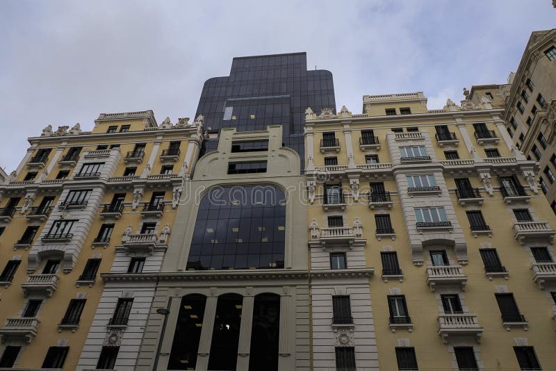 Madrid Spain Gran Via Building Stock Image - Image of europe, cityscape ...