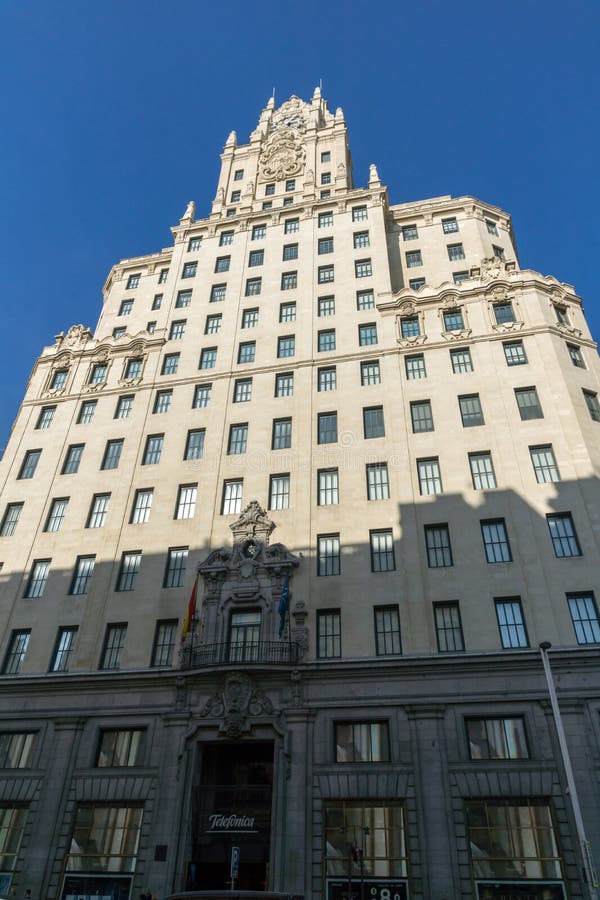 Telefonica Building At Gran Via Street At Spring Stock Photo - Image of ...