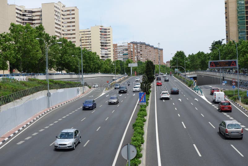 Madrid highway traffic stock photo. Image of highway - 163472606