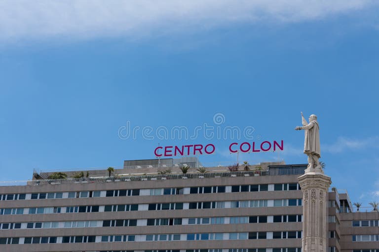 Madrid, Spain - May 21 2019: Statue of Colombus in Front of Centro ...