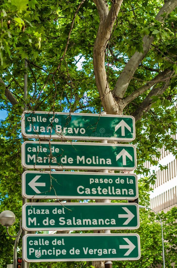 Traffic Sign Indicating Directions in Madrid, Spain Editorial ...