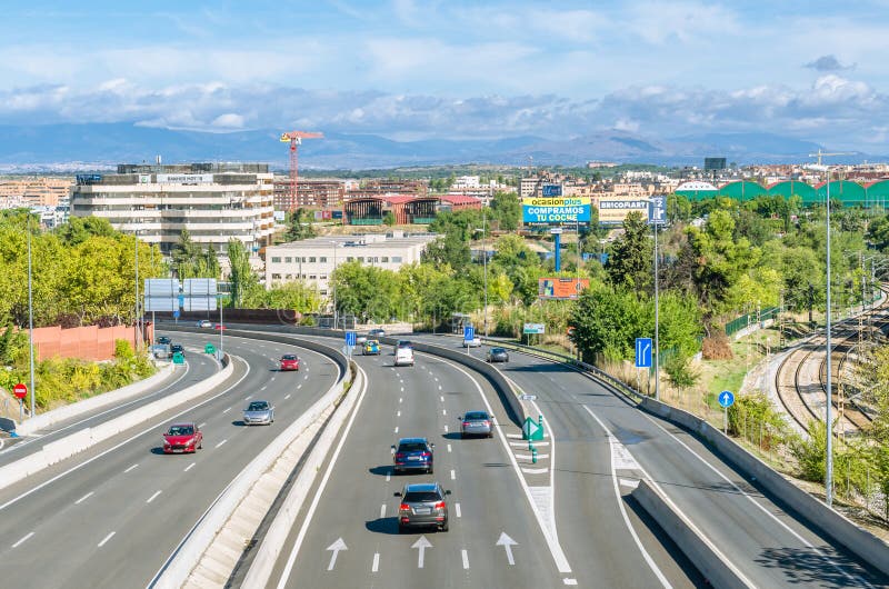 View from Above of a Motorway Passing through Madrid, Spain Editorial ...