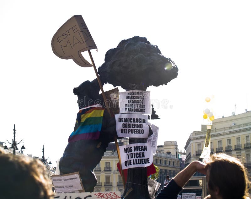 Madrid Symbols with Protest Signs at the Spanish R Editorial ...