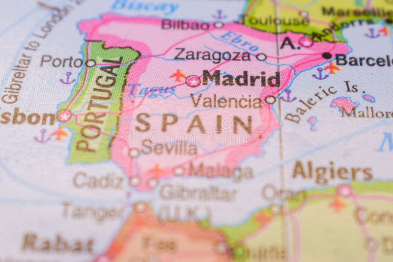 Madrid on the World Map Colorful Geo Political Map Stock Image - Image ...