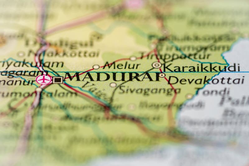 Madurai, India Highlighted on a World Map Stock Image - Image of routes ...
