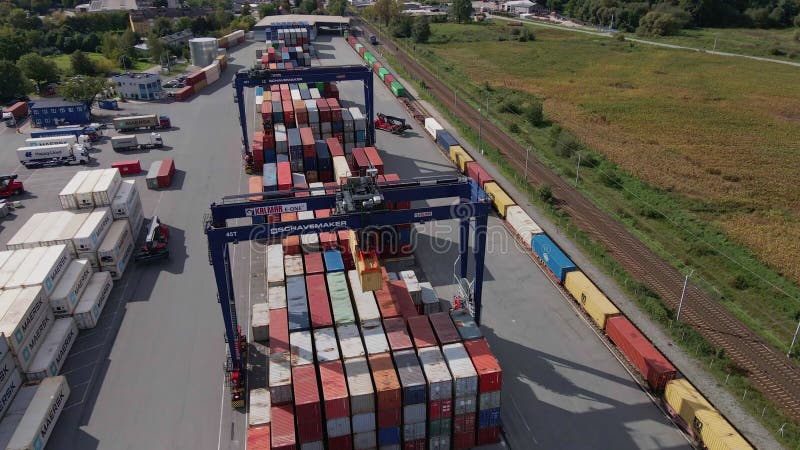 MAERSK Containers on Terminal with Cranes for Loading Stock Footage ...