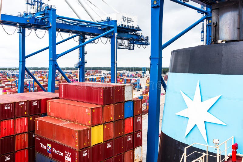 Maersk Line Logo on the Funnel of the Container Ship. Editorial Photo ...
