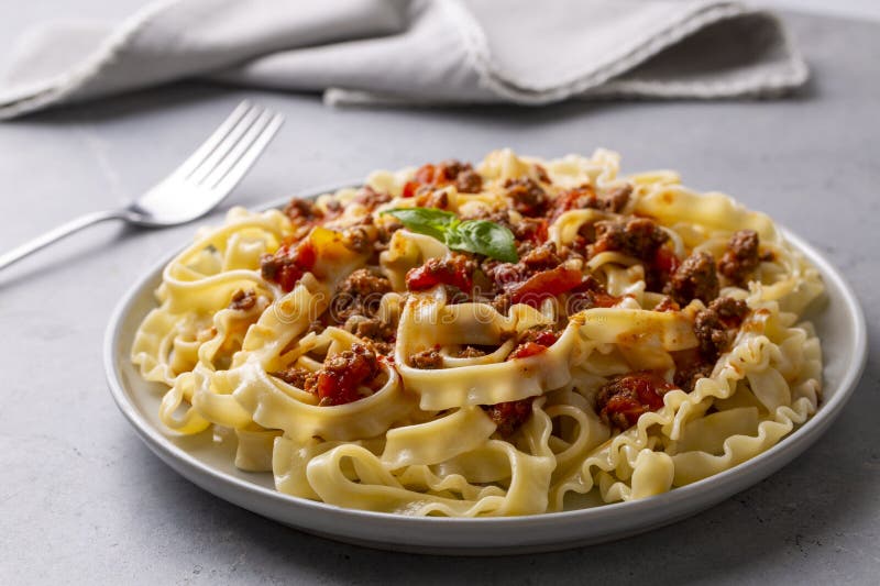 Mafalde or Mafalda or Mafaldine Pasta Bolognese Stock Image - Image of ...