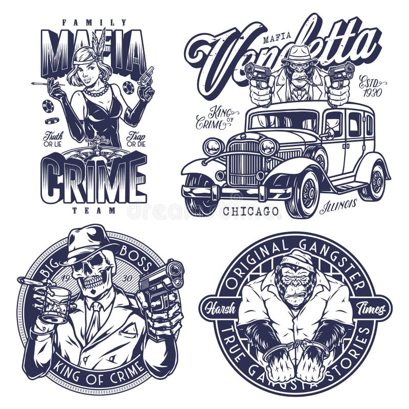 Mafia Black and White Emblems Set Stock Vector - Illustration of ...