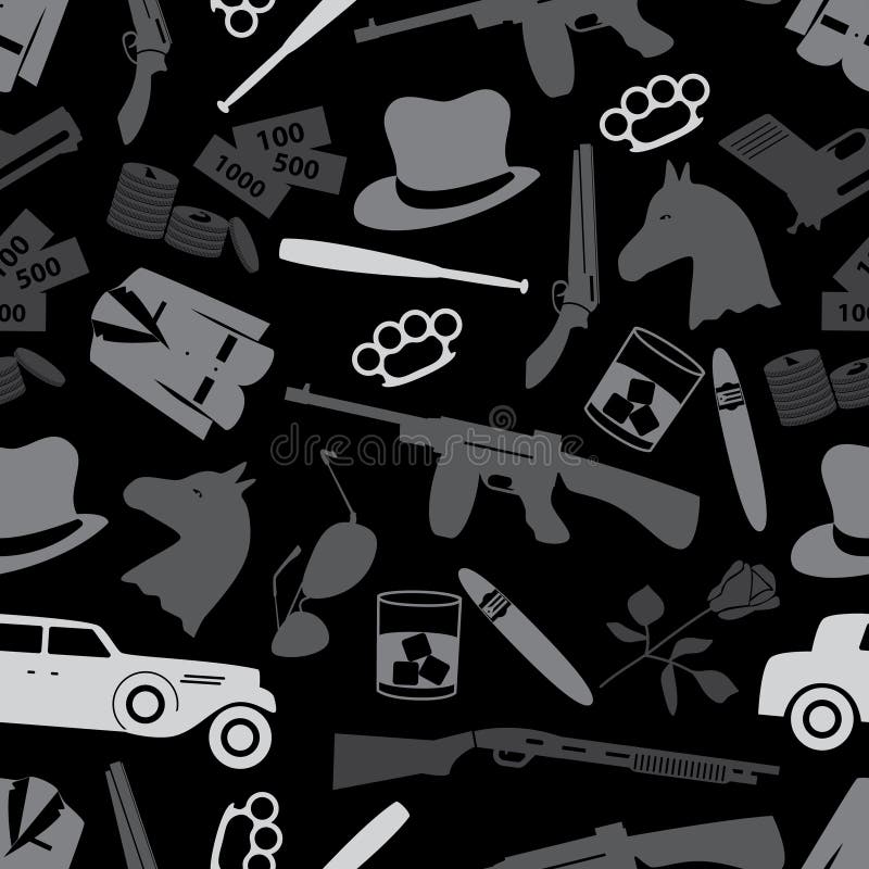 Mafia Criminal Black Symbols and Icons Seamless Pattern Eps10 Stock ...