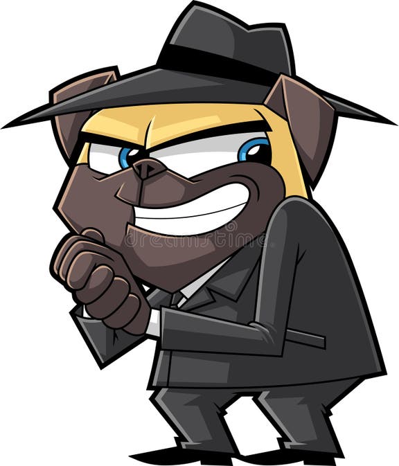 Funny Mafia Pug Dog Cartoon Character in Suit and Hat with Sneaky Grin ...