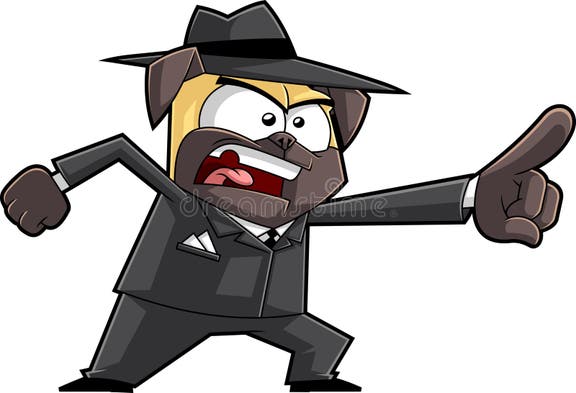 Funny Mafia Pug Dog Cartoon Character in Suit and Hat Pointing ...